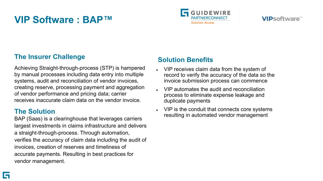 VIP Software BAP™ Accelerator for ClaimCenter 10