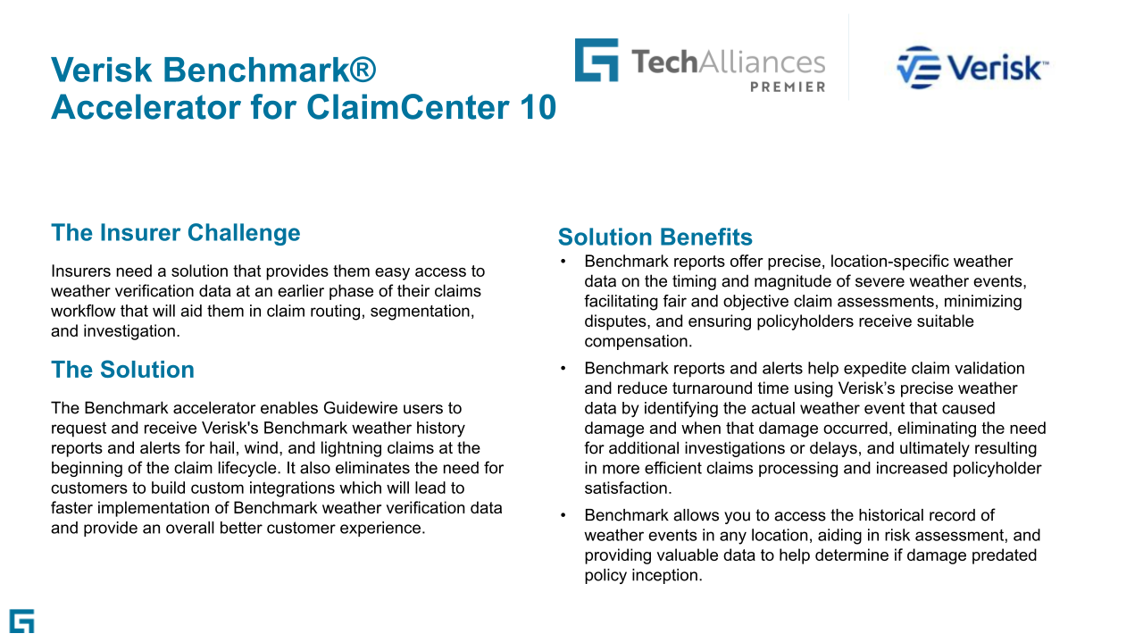 Verisk Benchmark® Accelerator for ClaimCenter 10