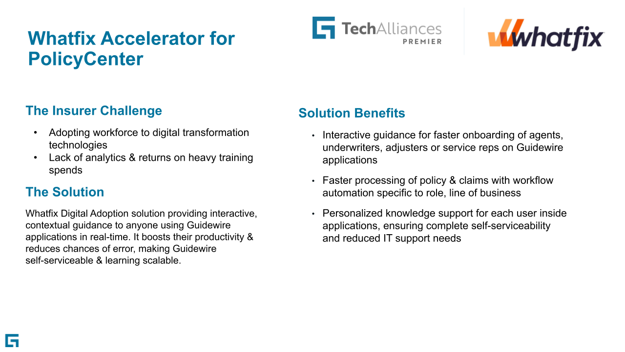 Whatfix Accelerator for Digital Adoption for PolicyCenter