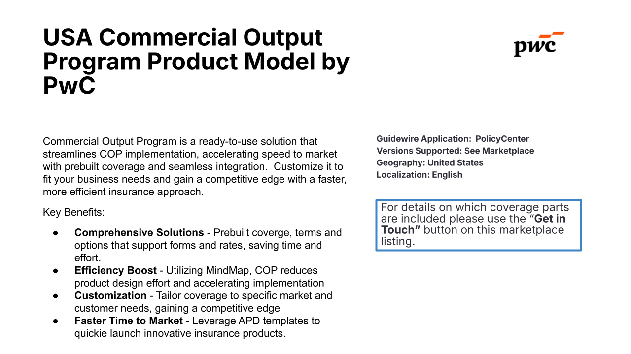 USA Commercial Output Program Product Model by PwC