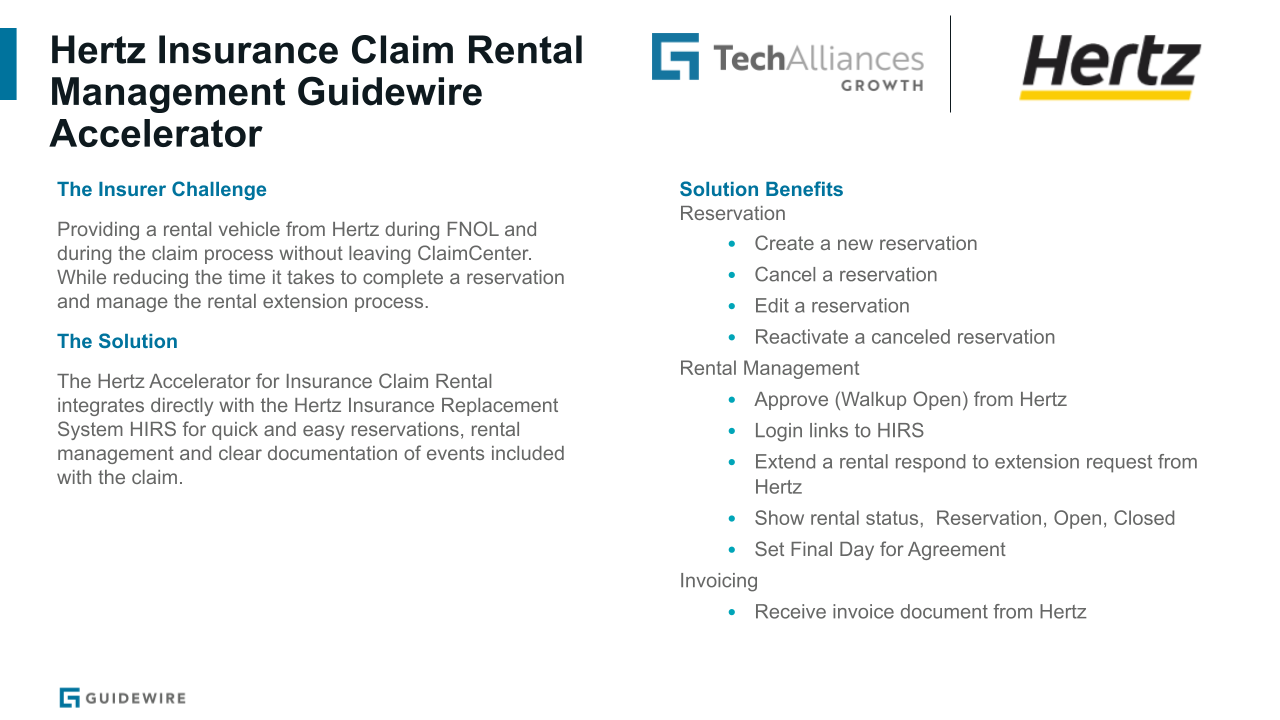 Hertz Accelerator for Insurance Claim Rental Management for ClaimCenter 10